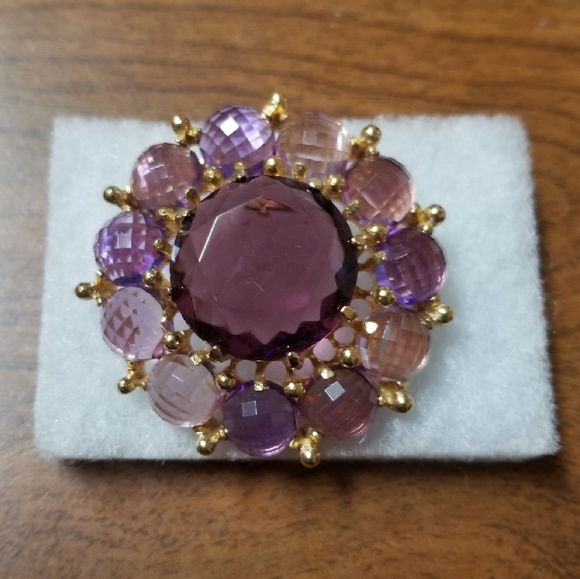 Jewelry | Large Round Pin Brooch With Purple Center Stone | Poshmark